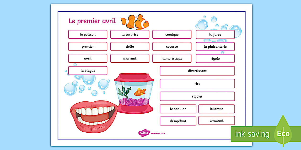 Black and White April Fools' Word Mat French (teacher made)