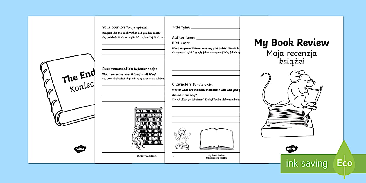 Interactive Book Themed Book Review Template English/Polish