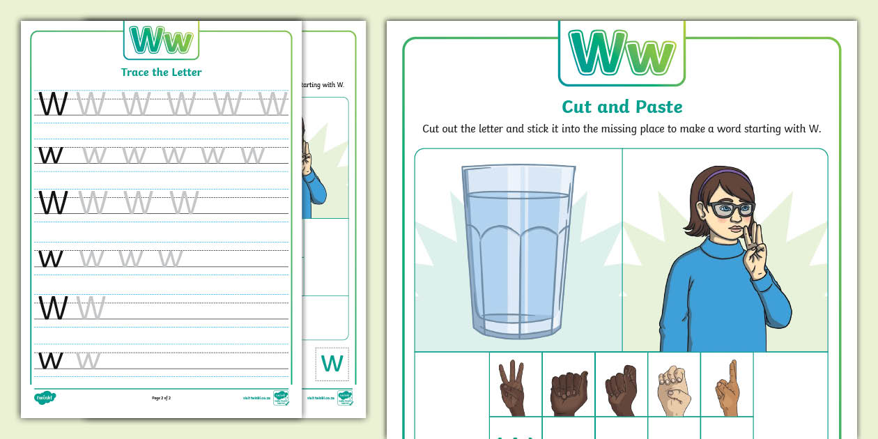 Letter W Handwriting Worksheet with SASL (teacher made)