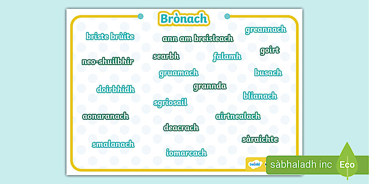 Faclan eile airson brònach – Brat-fhacail - Twinkl