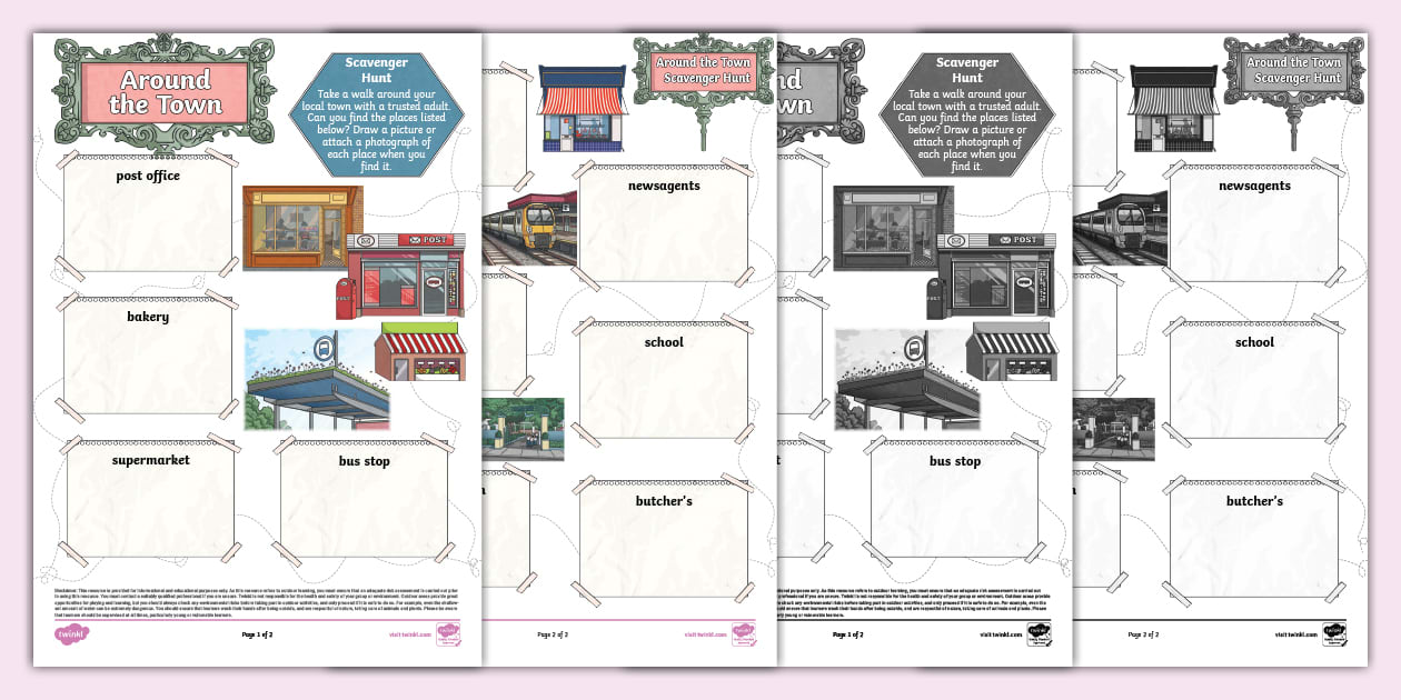 Around the Town Scavenger Hunt Worksheet