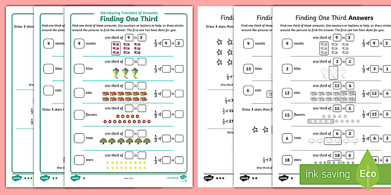 Introducing Fractions of Amounts - Finding One Third Differentiated ...