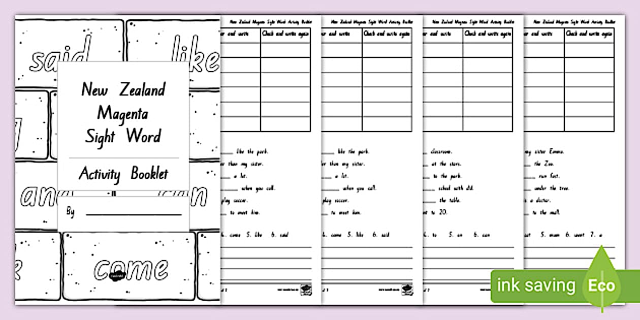 New Zealand Magenta Sight Word Activity Booklet