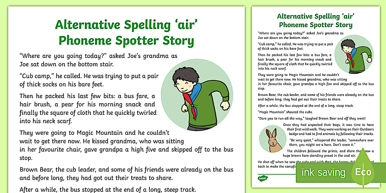 Alternative Spelling 'air' Phoneme Spotter Story - Twinkl