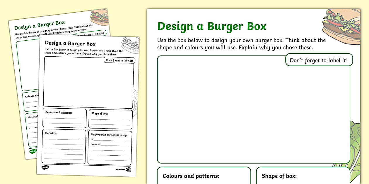 Design a Burger Box Worksheet (teacher made) - Twinkl