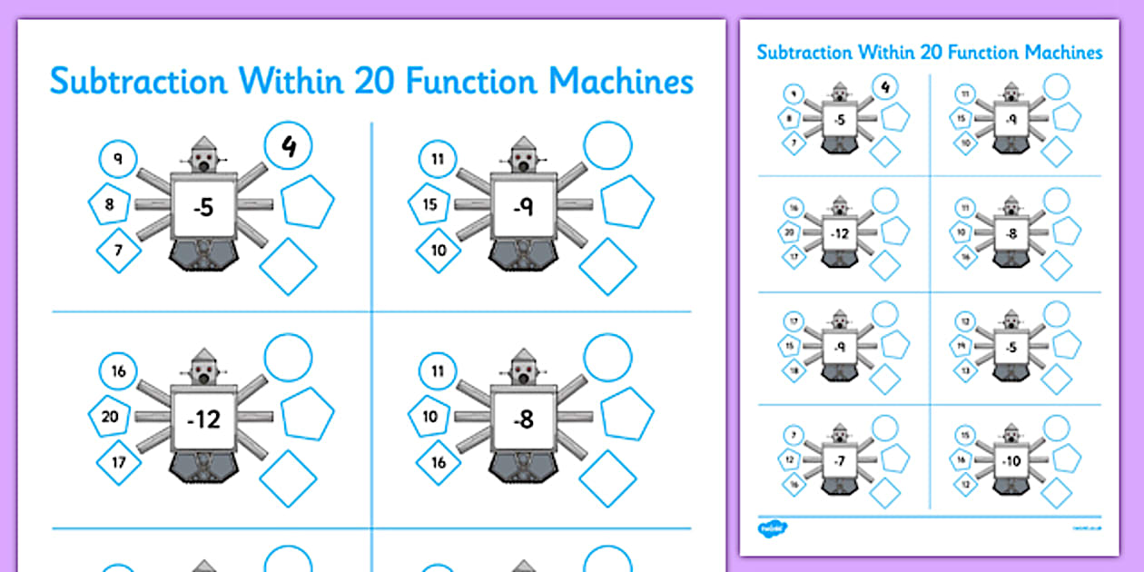 Subtraction Within 20 Function Machines (teacher made)