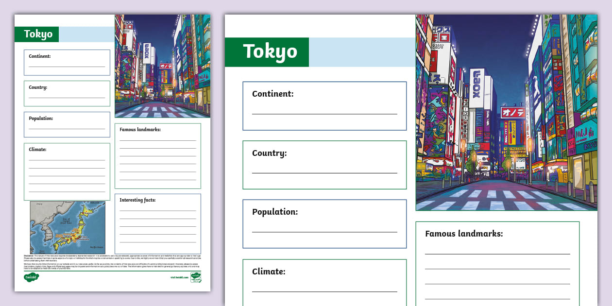 Tokyo Fact File Template - Geography Fact File - Twinkl