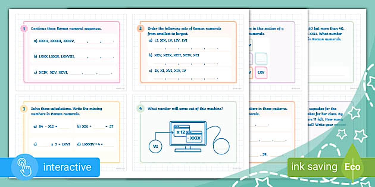 Roman Numerals Challenge Cards (Ages 8 - 9) (teacher made)