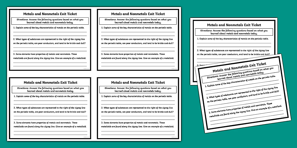 Sixth Grade Metals and Nonmetals Science Exit Ticket