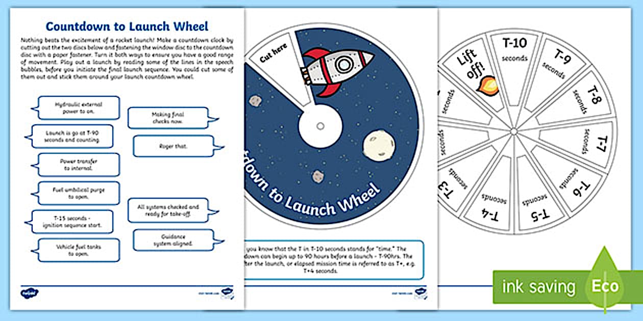 Countdown to Launch Wheel Worksheet for 3rd-5th Grade
