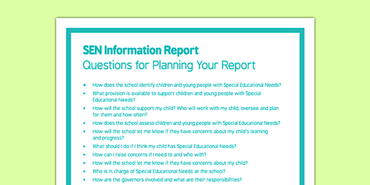 SEN Information Report Questions for Planning (teacher made)