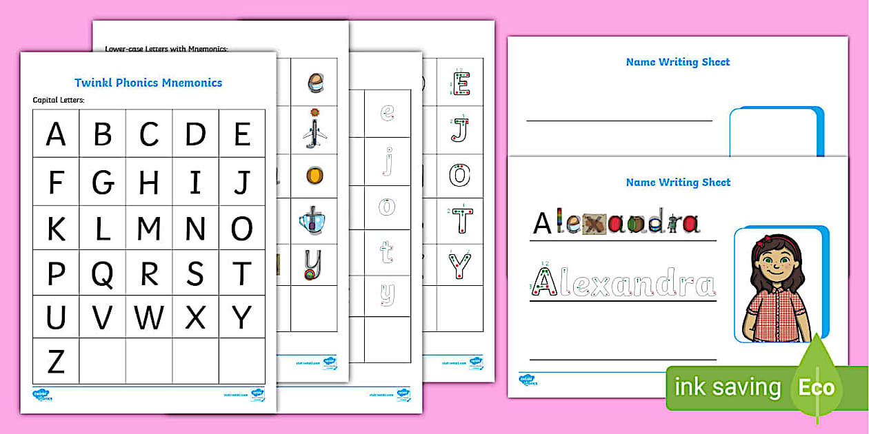 Editable Name Writing Strips with Mnemonics - Twinkl Phonics
