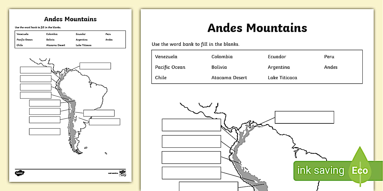 Andes Mountains Worksheet - Twinkl