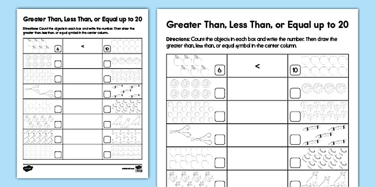 Kindergarten Greater Than, Less Than, or Equal up to 20