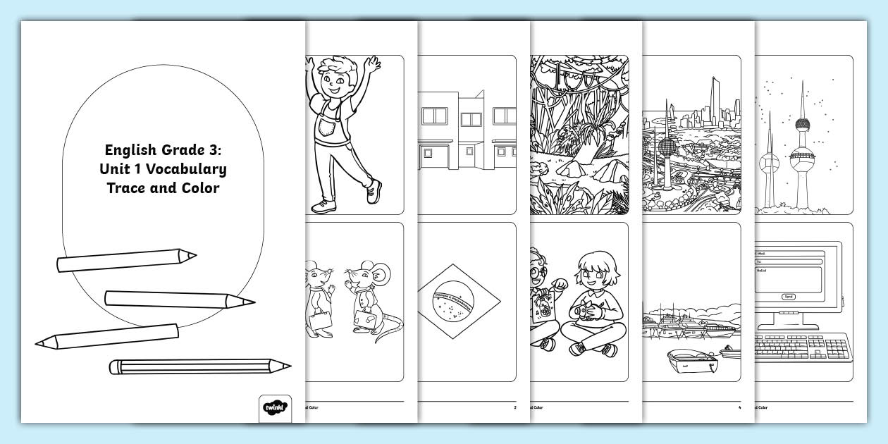 English Grade 3: Unit 1 Vocabulary Trace and Color