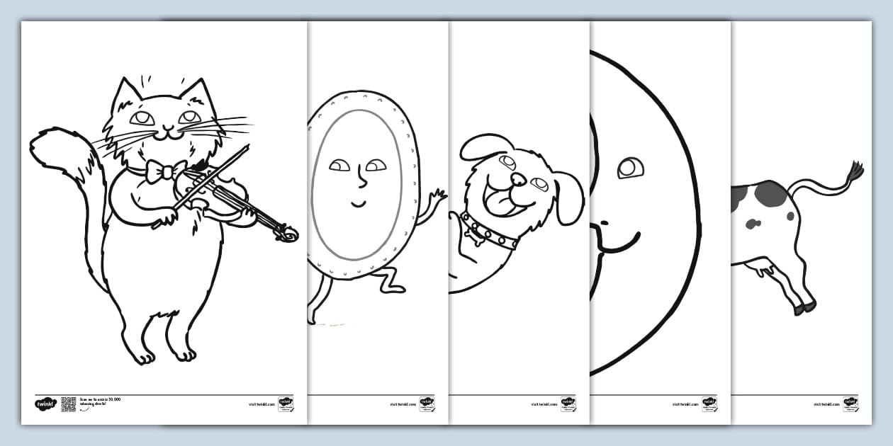 Hey Diddle Diddle Colouring Sheets (teacher made) - Twinkl