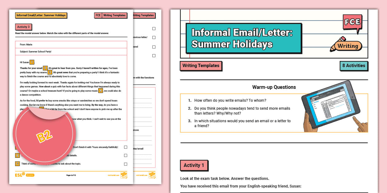 FCE Writing Templates: Informal Email/Letter (teacher made)