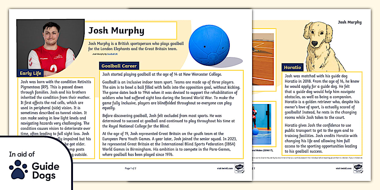 FREE! - Guide Dogs: Josh Murphy Fact File (Ages 7-11) - Twinkl