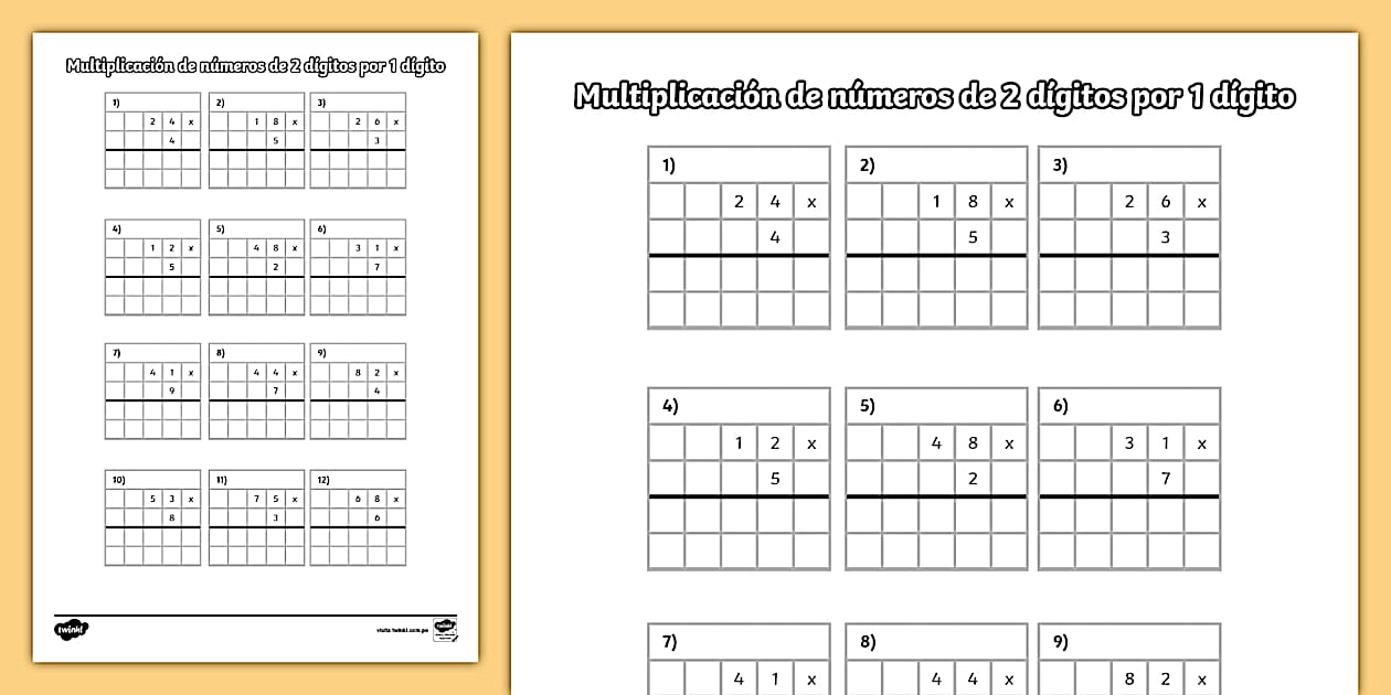 Ficha de actividad: Multiplicaciones de 2 dígitos por 1 dígito