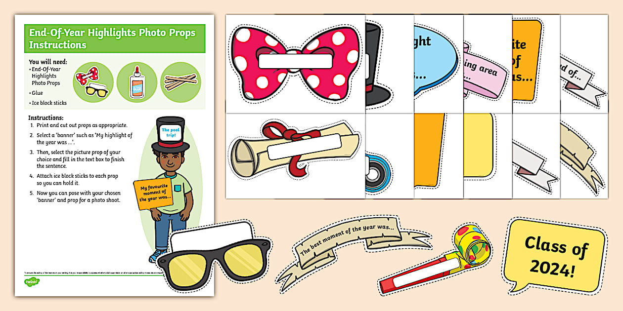 End-Of-Year Highlights Photo Props Pack (teacher made)