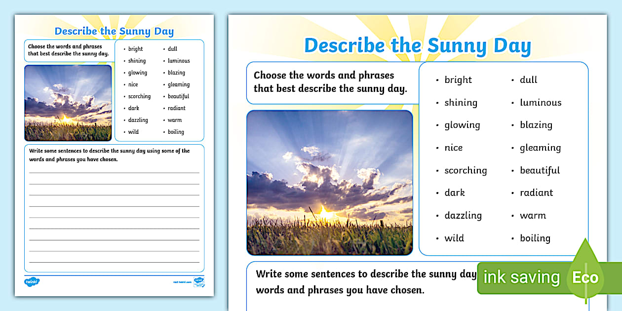 Describe the Sunny Day Worksheet (Teacher-Made) - Twinkl