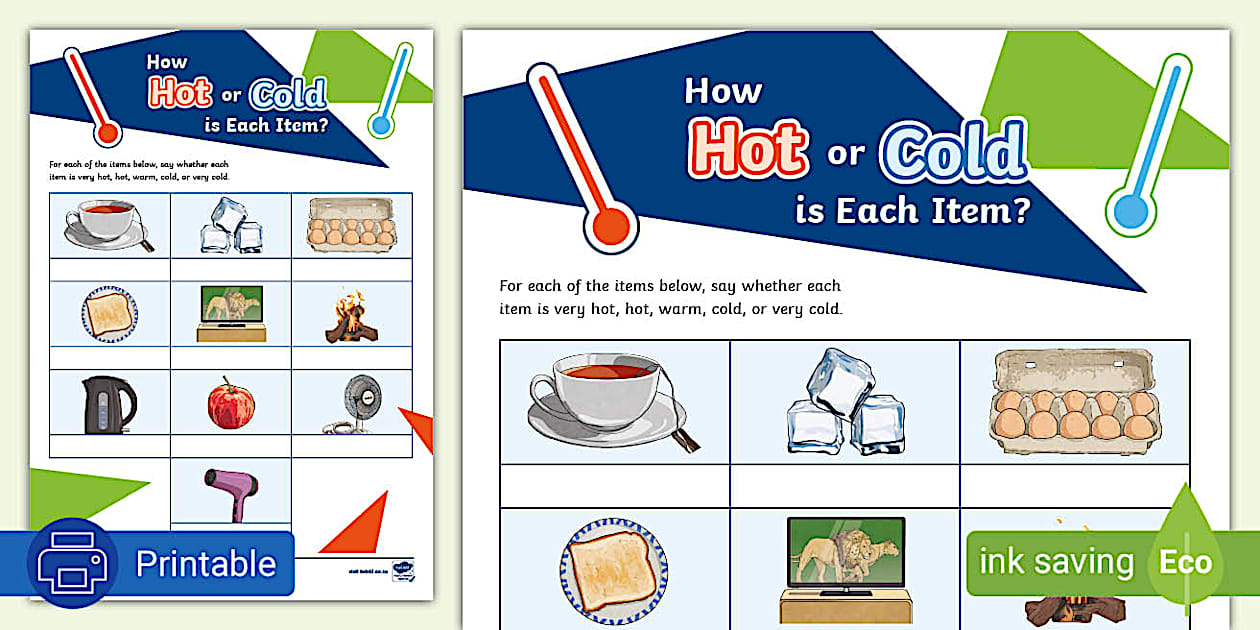 How hot or cold is each item Activity Sheet (teacher made)