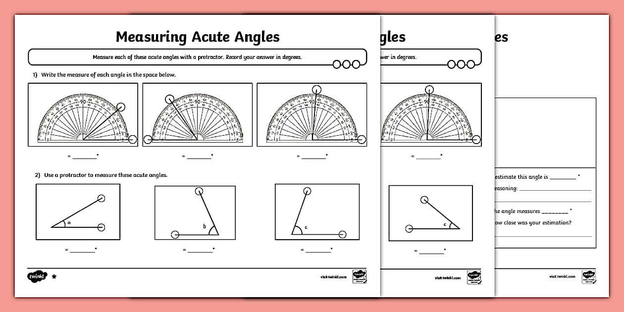 Measuring Acute Angles With a Protractor Differentiated Activity Sheets for