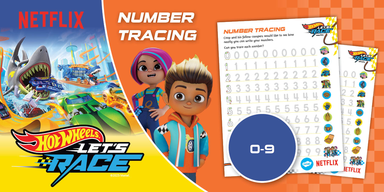 Hot Wheels: Number Tracing Worksheet
