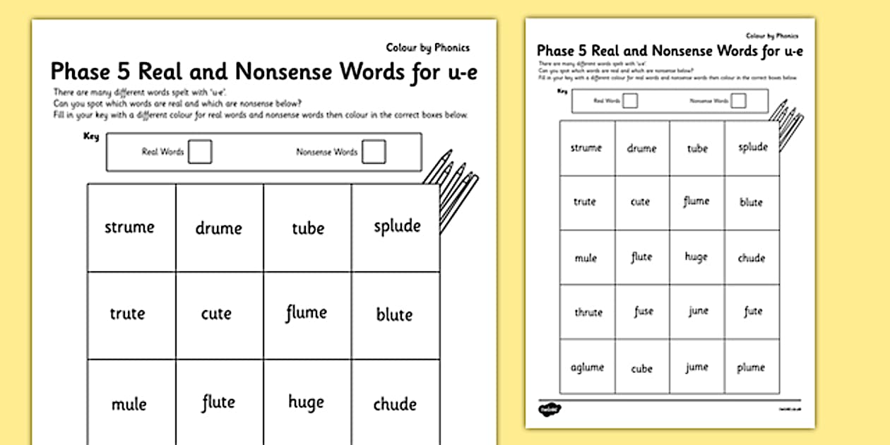 Dyslexic Phase 5 'u-e' Split Digraph Colour by Phoneme Real and ...