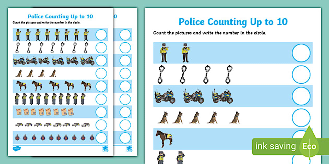 👉 Police-Themed Counting to 10 Activity Sheet - Twinkl