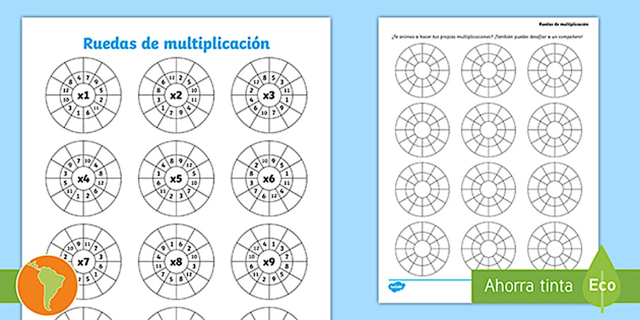 Ficha de actividad: Ruedas de multiplicación - Twinkl