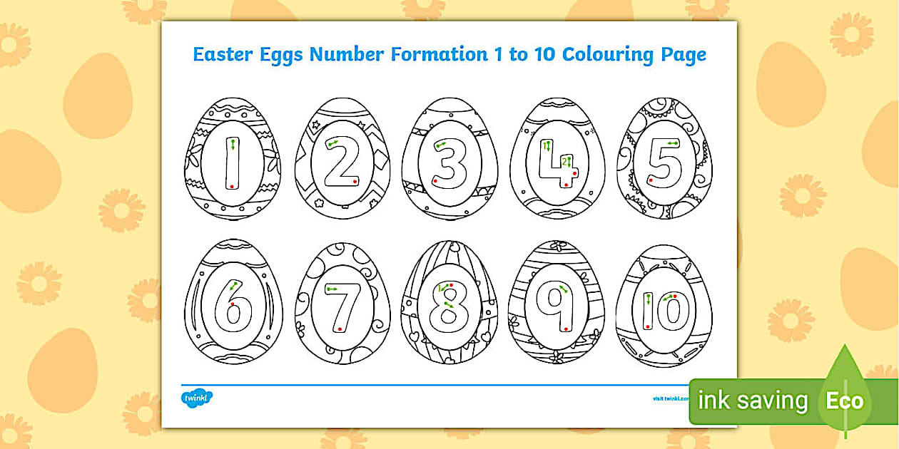 Easter Eggs Number Formation 1 to 10 Coloring Page - Twinkl