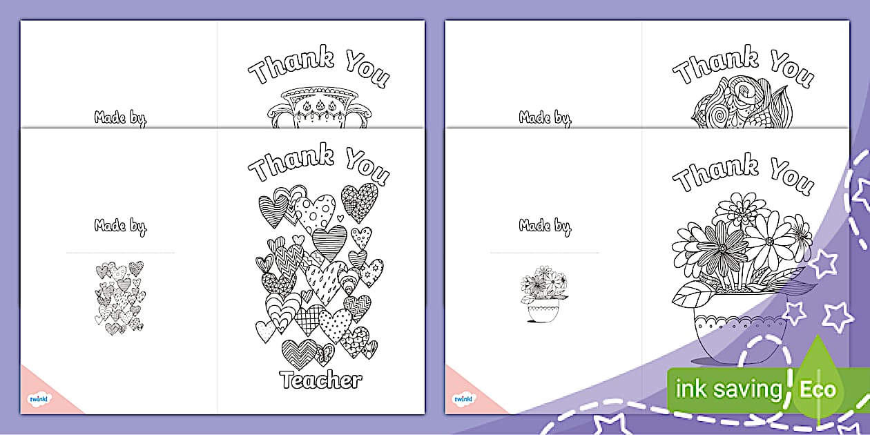 Thank You Teacher Colouring Cards (Ages 7 - 11) - Twinkl