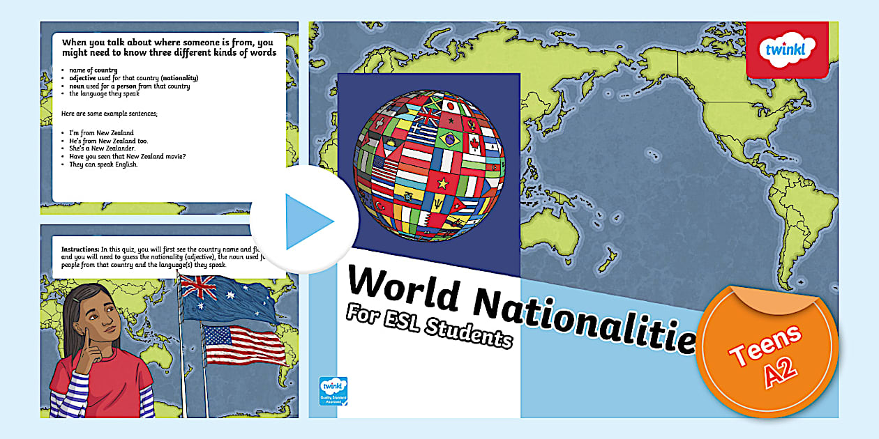World Nationalities Quiz for ESL Students [Teens, A2]