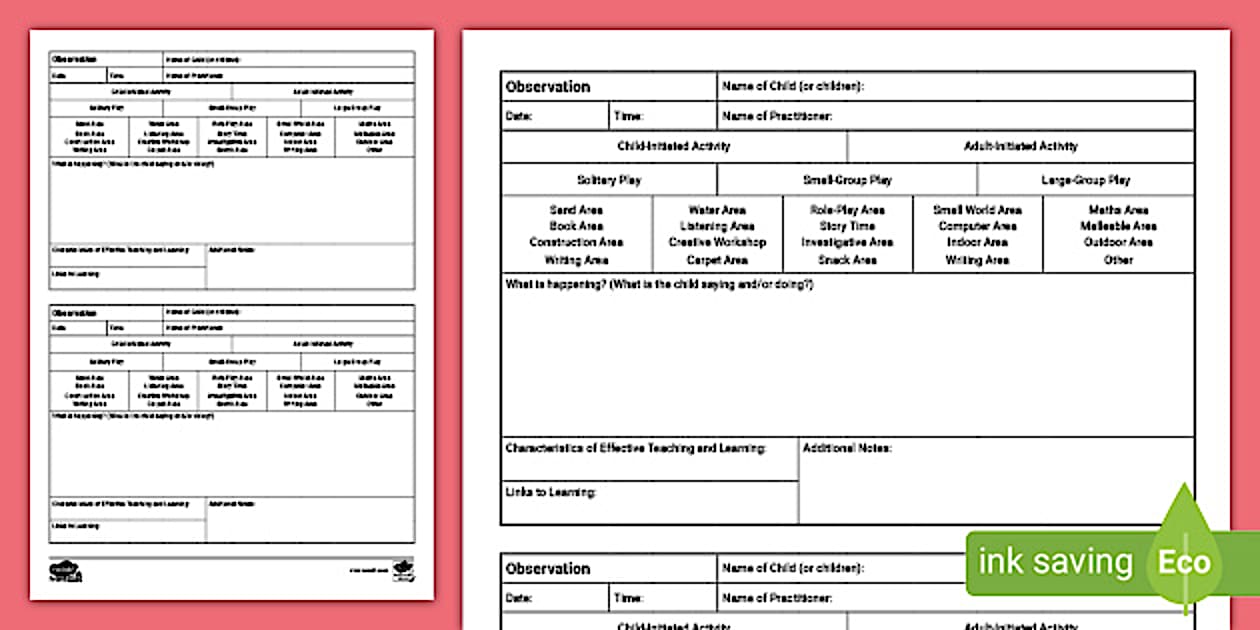 EYFS Adult-Focus/Short Observation Sheet (New EYFS 2021)