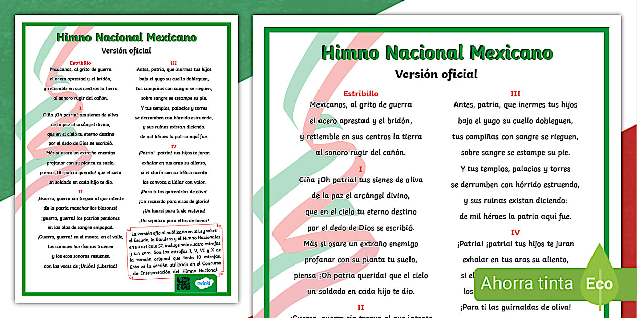 Himno nacional mexicano (letra completa) en PDF - Twinkl