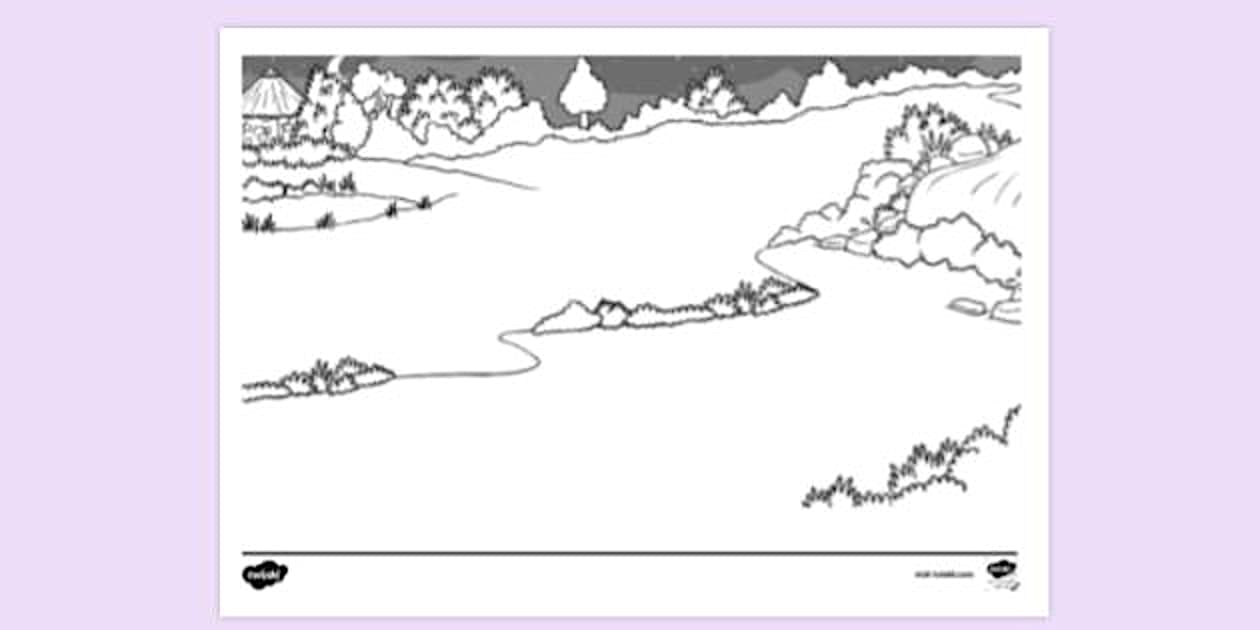River Background at Night Time Colouring Sheet - Twinkl