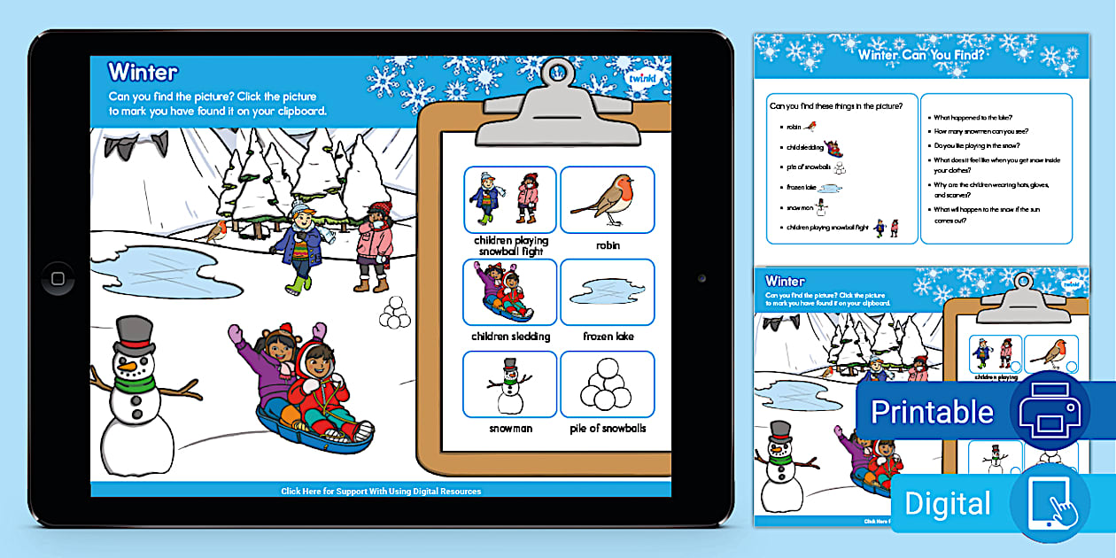 Winter Can You Find Picture Worksheet | Twinkl - Twinkl