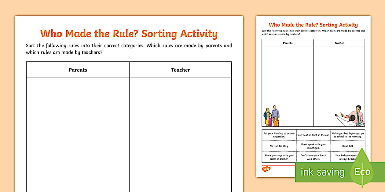 Who Made the Rule? Word Sorting Worksheet - Twinkl