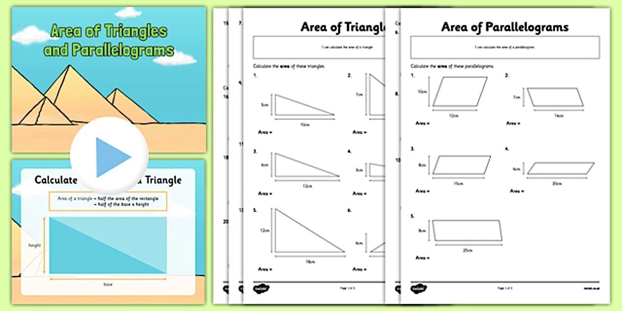 Area of Parallelograms and Triangles PowerPoint and Worksheet / Worksheets