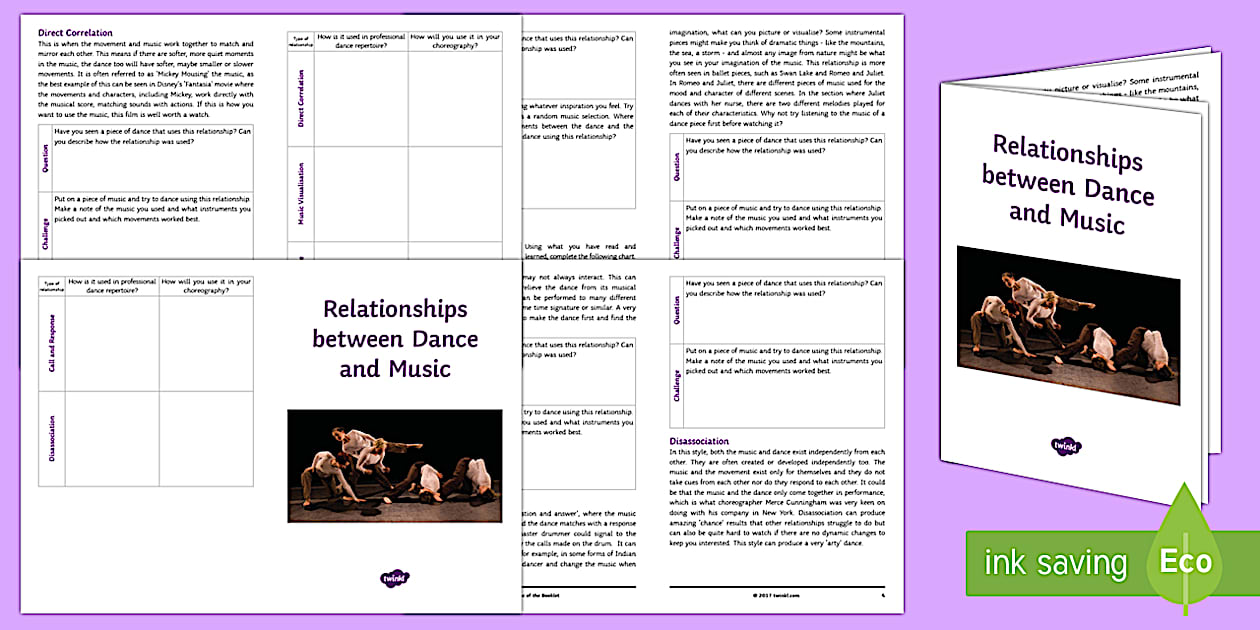 Music and Dance Relationships Activity Booklet - Twinkl