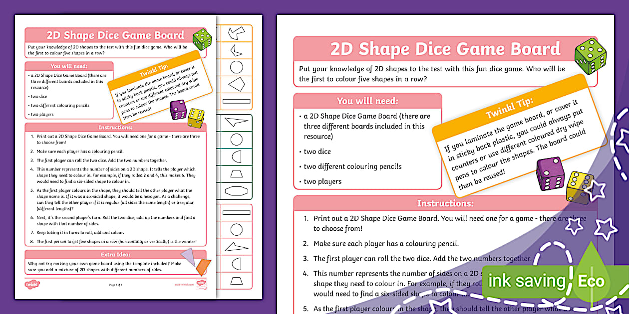 2D Shape Dice Game (Teacher-Made) - Twinkl