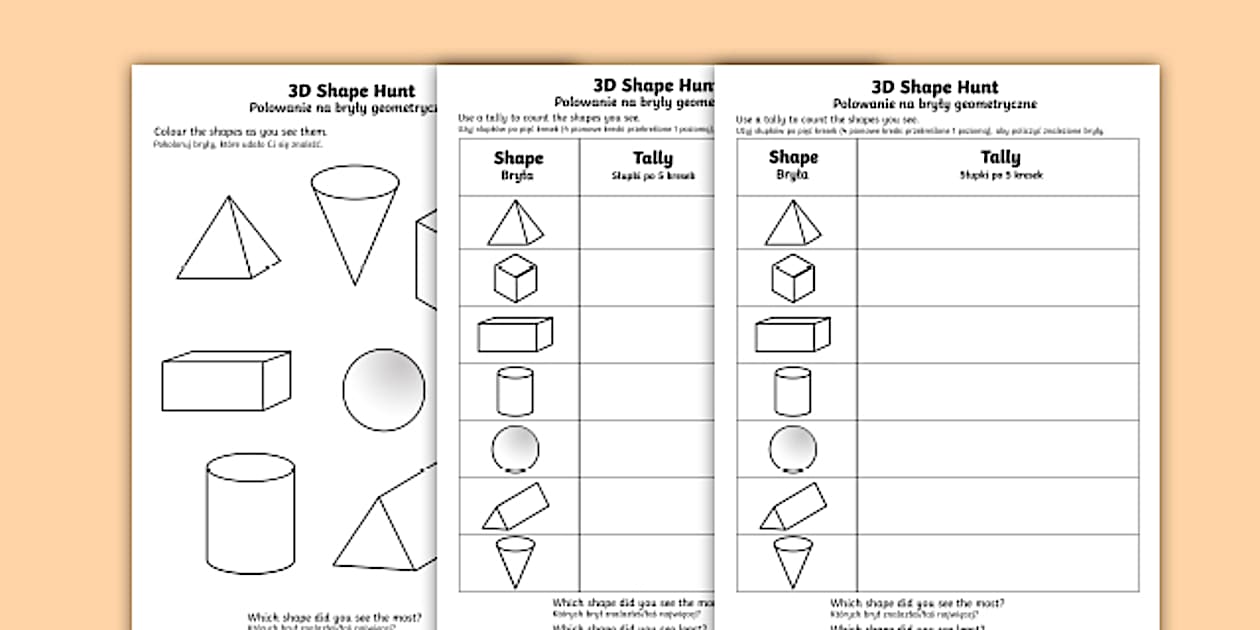 3D Shape Hunt Worksheet / Worksheet English/Polish - 3D Shape Hunt ...