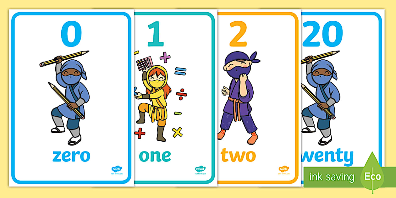 Editable Amazing Maths Ninjas 0 to 20 Number and Words Display Posters