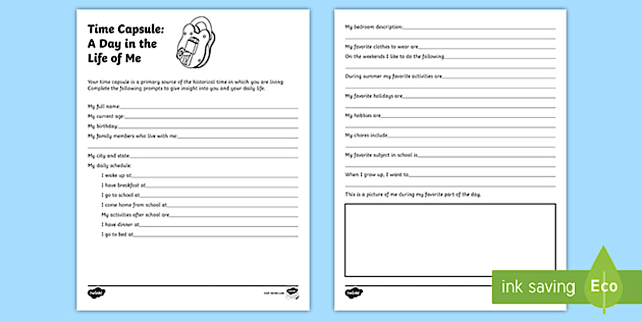 Time Capsule: A Day in the Life of Me for 3rd-5th Grade