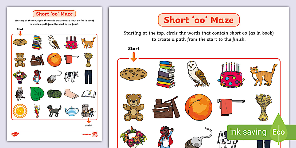 Short 'oo' Phonics Maze (Teacher-Made) - Twinkl