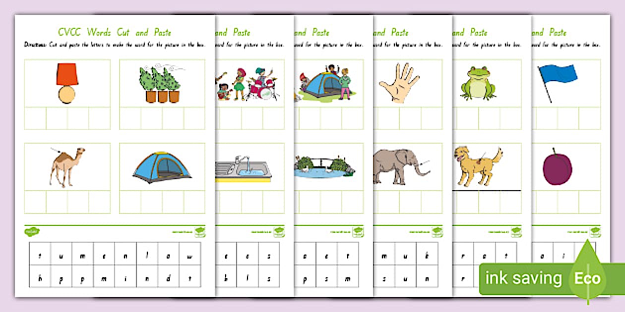CCVC and CVCC Words Cut and Paste Worksheet (teacher made)