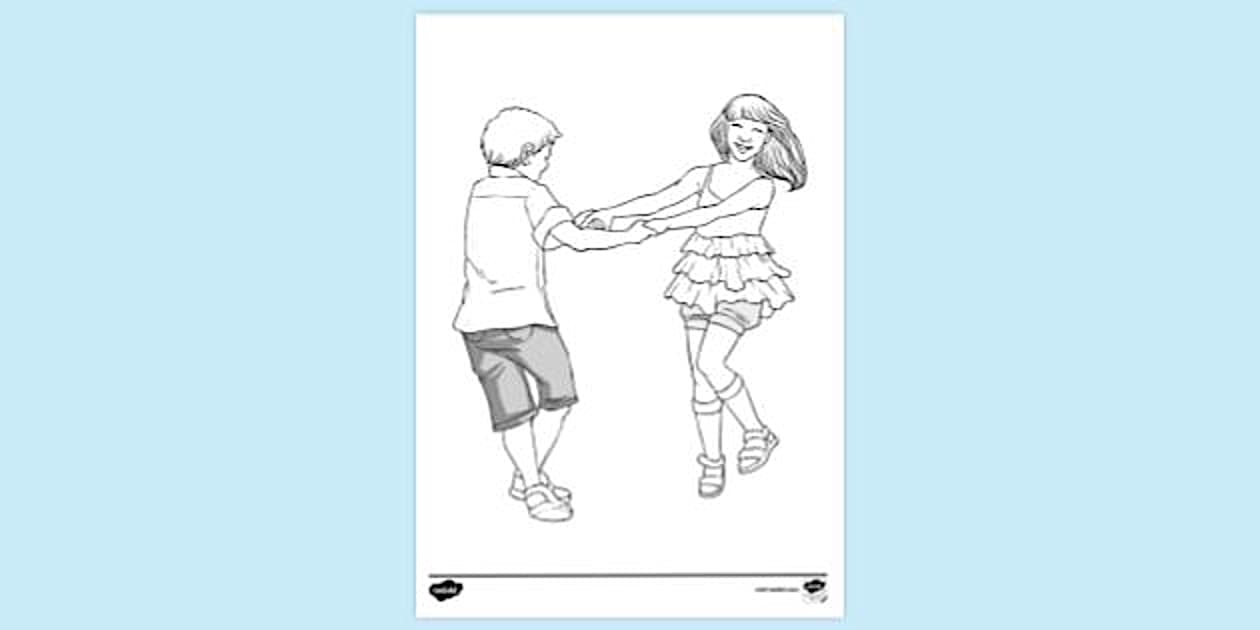 Two Children Dancing Colouring Sheet | Colouring Pages