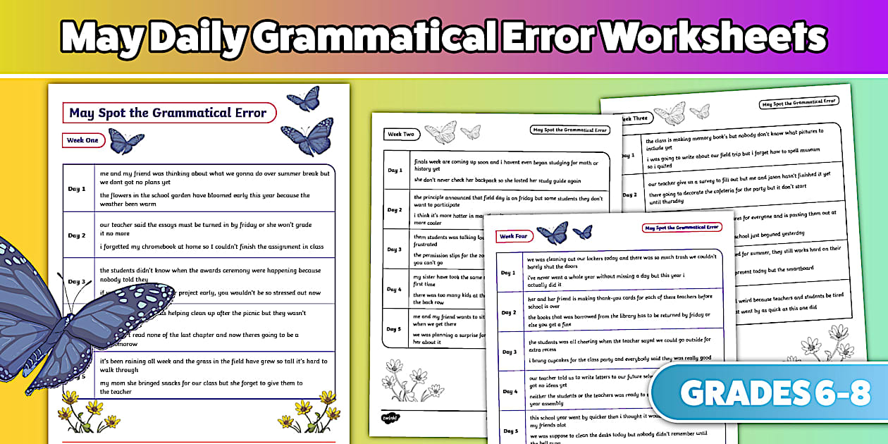 May Spot the Grammatical Error Worksheet for 6th-8th Grade