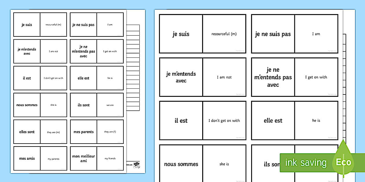 Family and Relationships Revision Loop Cards French